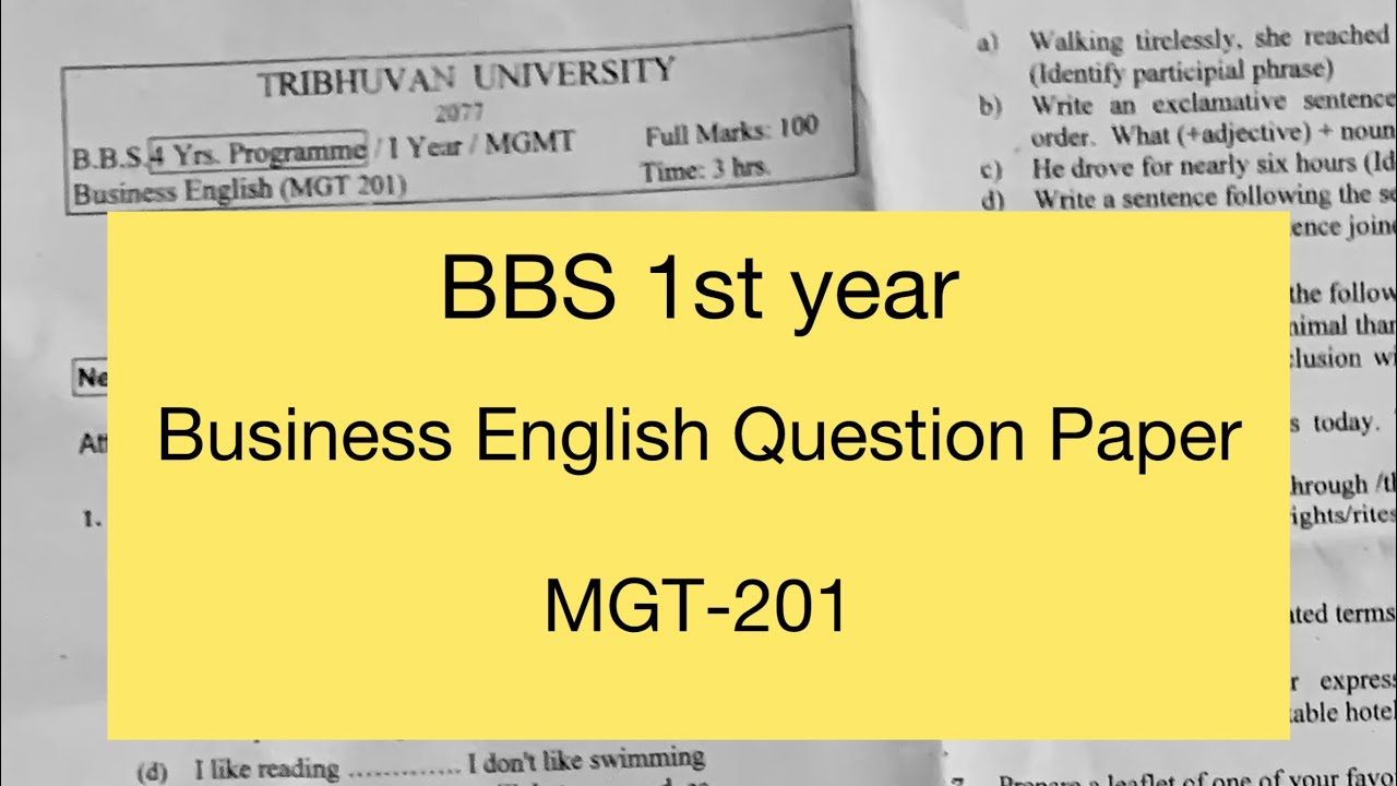 Bachelor 1st year Compulsory English Question Paper || BBS 1st year ...