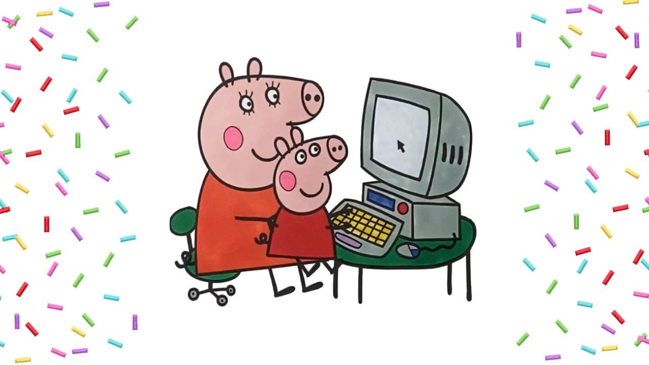 Coloring Peppa Pig And Mummy Pig On The Computer / Coloring with ...