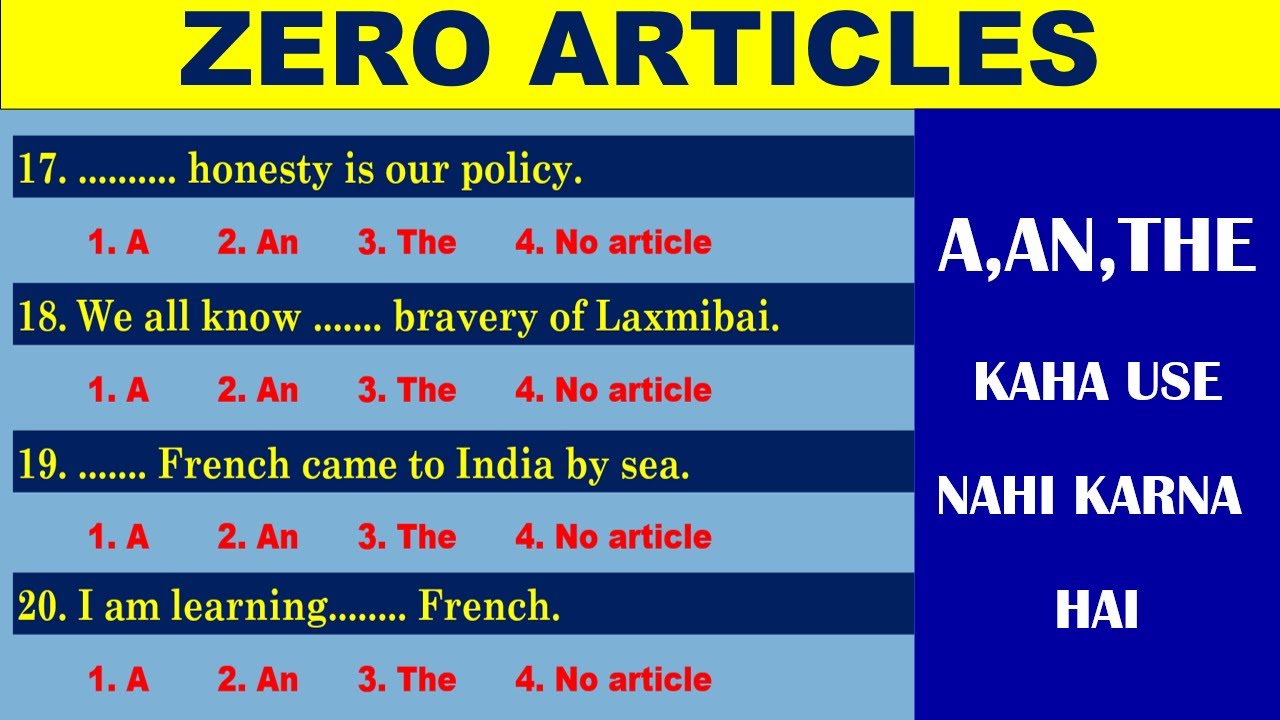 Article Practice Exercise | Zero Article Rules | Use of A, An, The ...