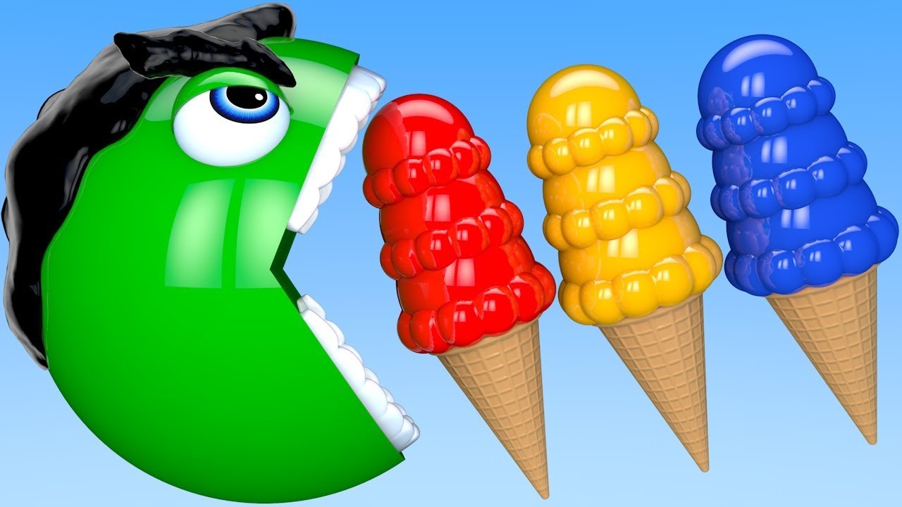 Learn Colors with Hulk PACMAN and Ice Cream Cone Truck WaterMelon ...