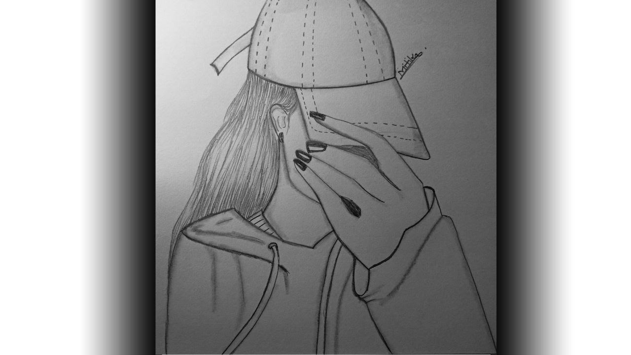 How To Draw A Girl||Drawing A Girl Hide Her Face With Cap||Easy Pencil ...