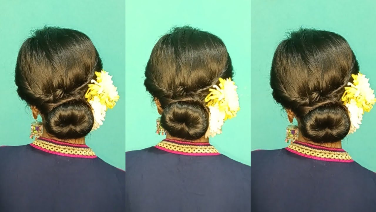 Different Types Of Gajra Hairstyle / Curly Hair Bun With Gajra/Saree ...