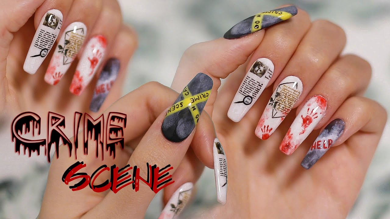 CRIME SCENE HALLOWEEN nail art/ Self Nail - YouTube