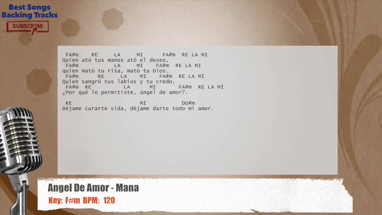 🎙 Angel De Amor - Mana Vocal Backing Track with chords and lyrics - YouTube
