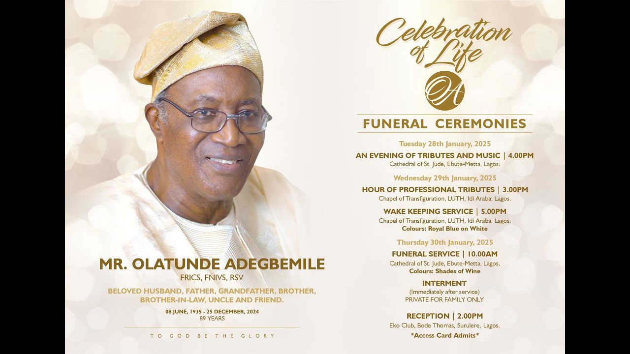 WAKE - KEEP SERVICE FOR LATE MR. OLATUNDE ADEGBEMILE(FRICS,FNIVS,RSV) 89 YRS - YouTube