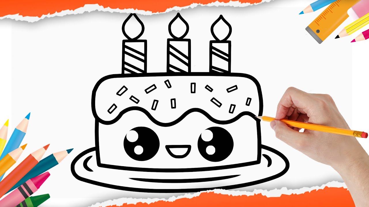 Como desenhar um BOLO de ANIVERSÁRIO KAWAII (Passo a Passo) How to draw ...