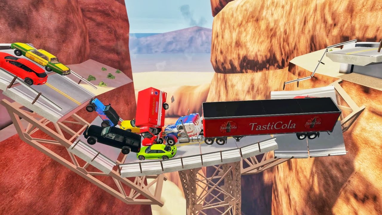 Collapsing Bridge Car Crashes - BeamNG.Drive | BeamNG Creation - YouTube