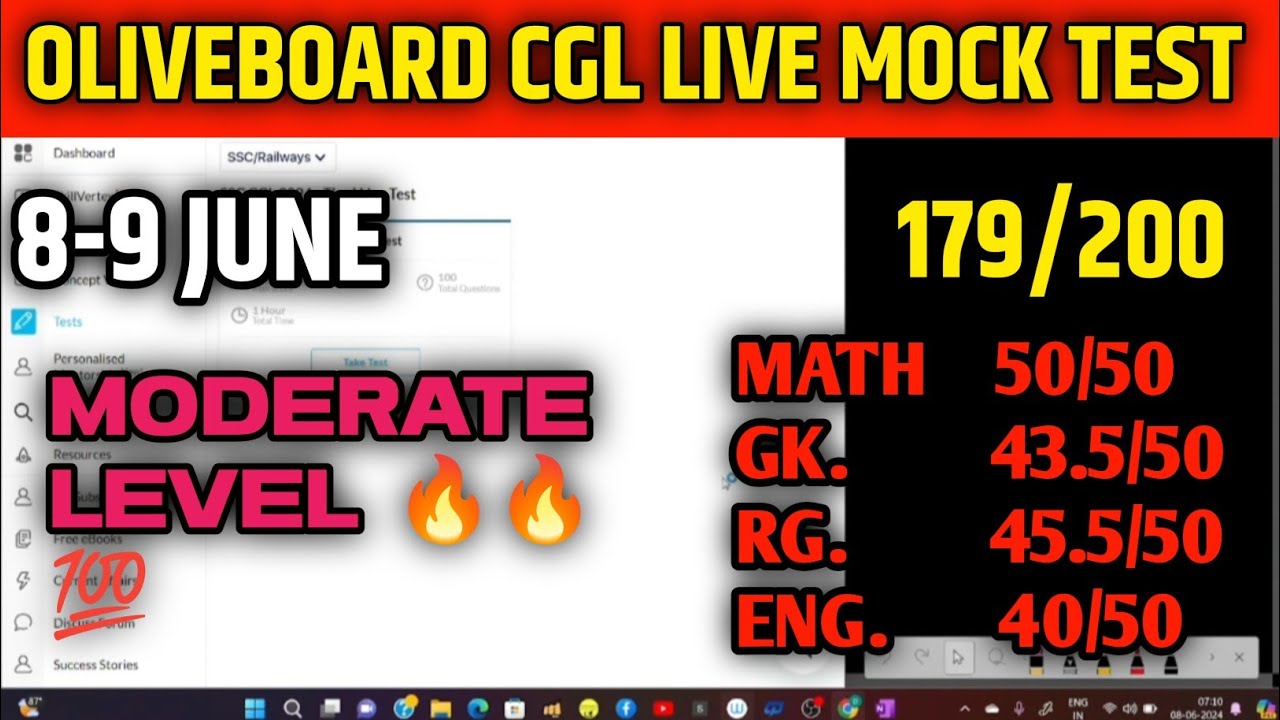 🔥Oliveboard Live Mock Test Today💯 | 8-9 June May CGL Pre Mock | #ssc # ...