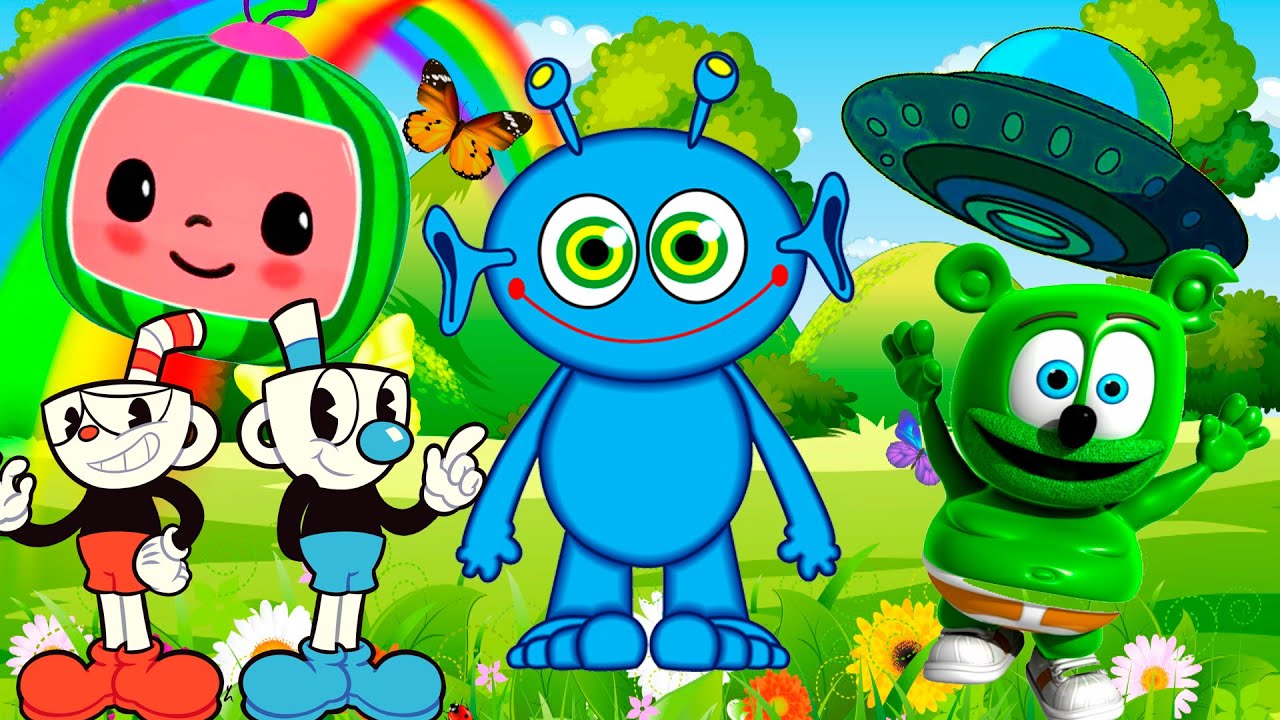 Aliens Kuka meets Gummy Bear, Cocomelone & Cuphead characters - YouTube