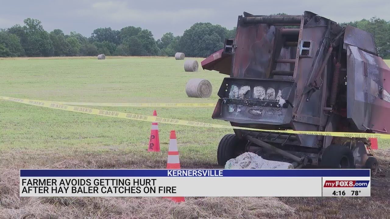 Kernersville farmer avoids getting hurt after hay baler catches fire ...