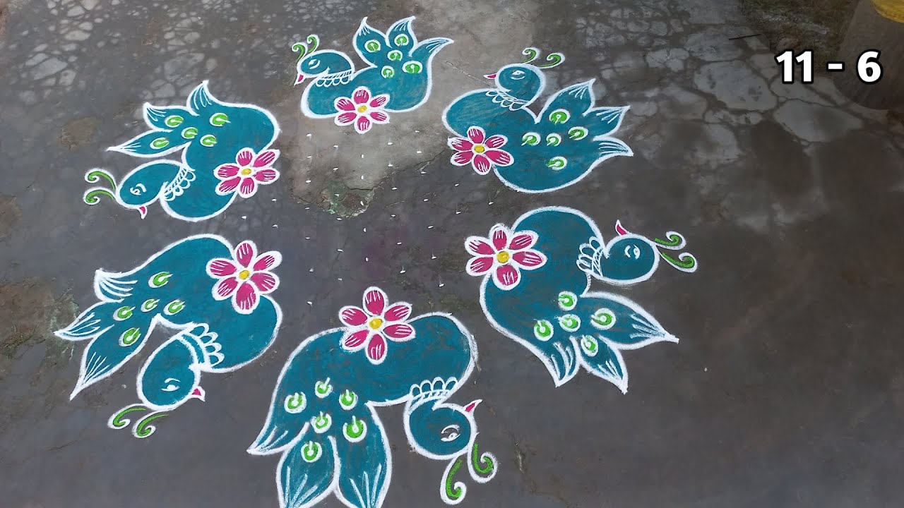 Traditional Rangoli Design 11-6 dots - YouTube