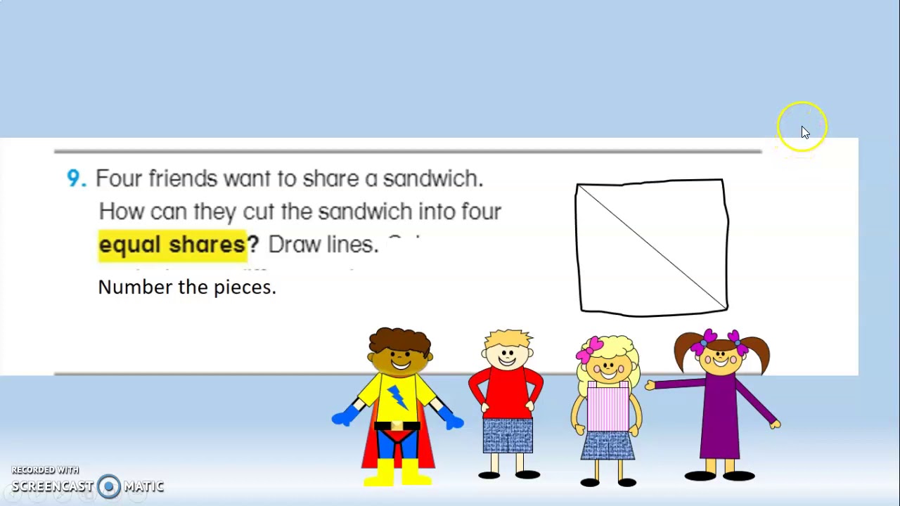 Equal Shares Halves and Fourths 1st Grade - YouTube