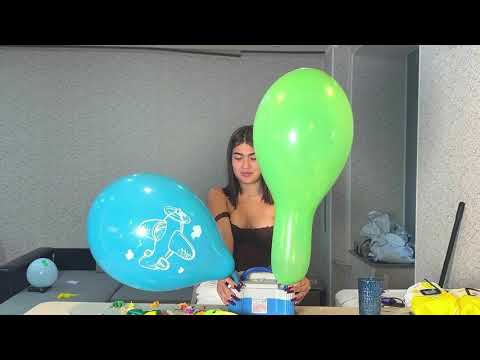 Cute Looner Girl Does Double Pump to Pop with Long Neck Balloons
