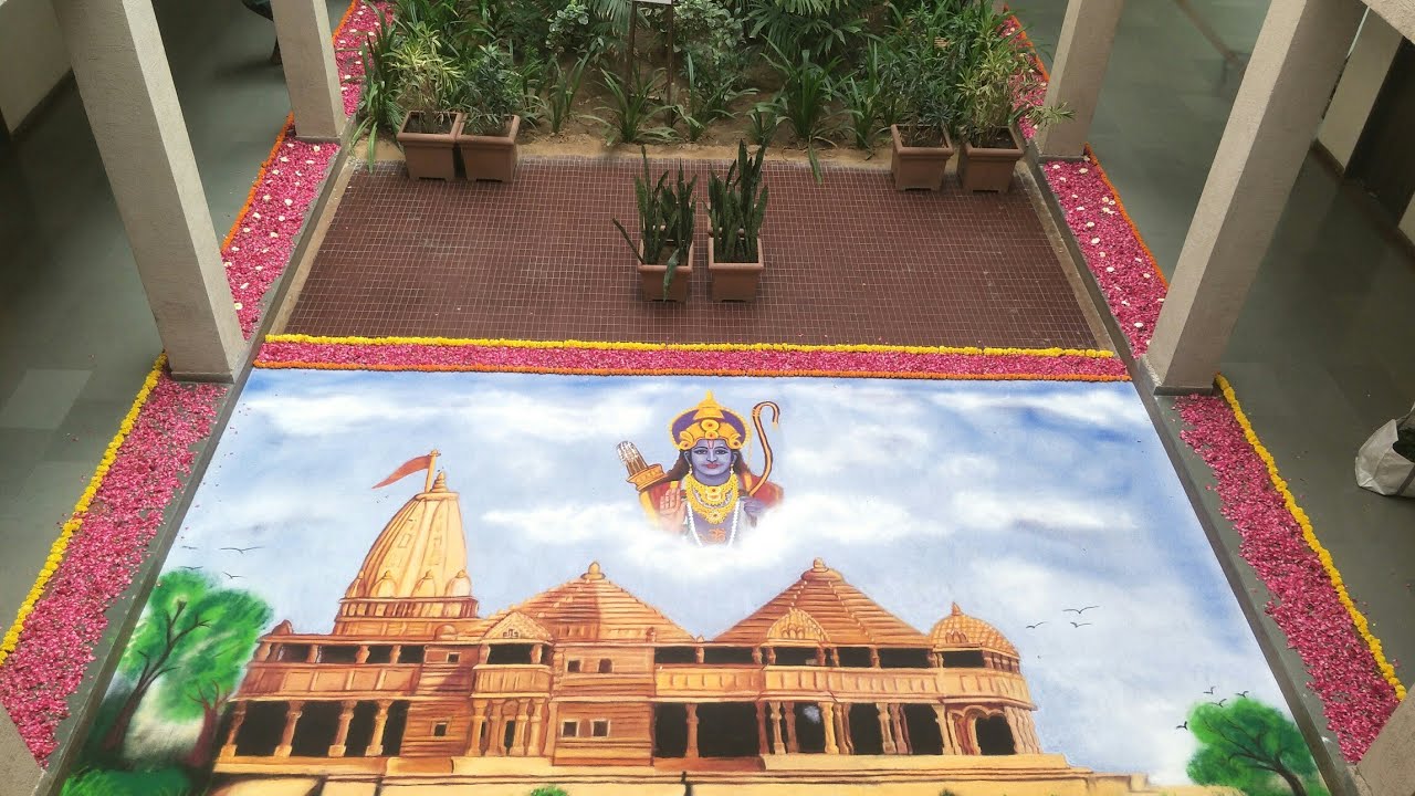 Jay Shree Ram श्री राम मंदिर रंगोली Ayodhya Mandir rangoli🙏 - YouTube