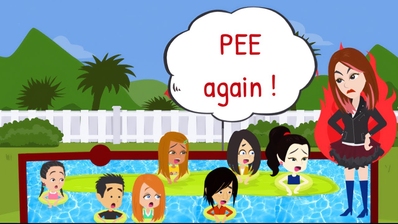 Mina PEEs in School Pool .. !! - Conversation in English - Mina English ...