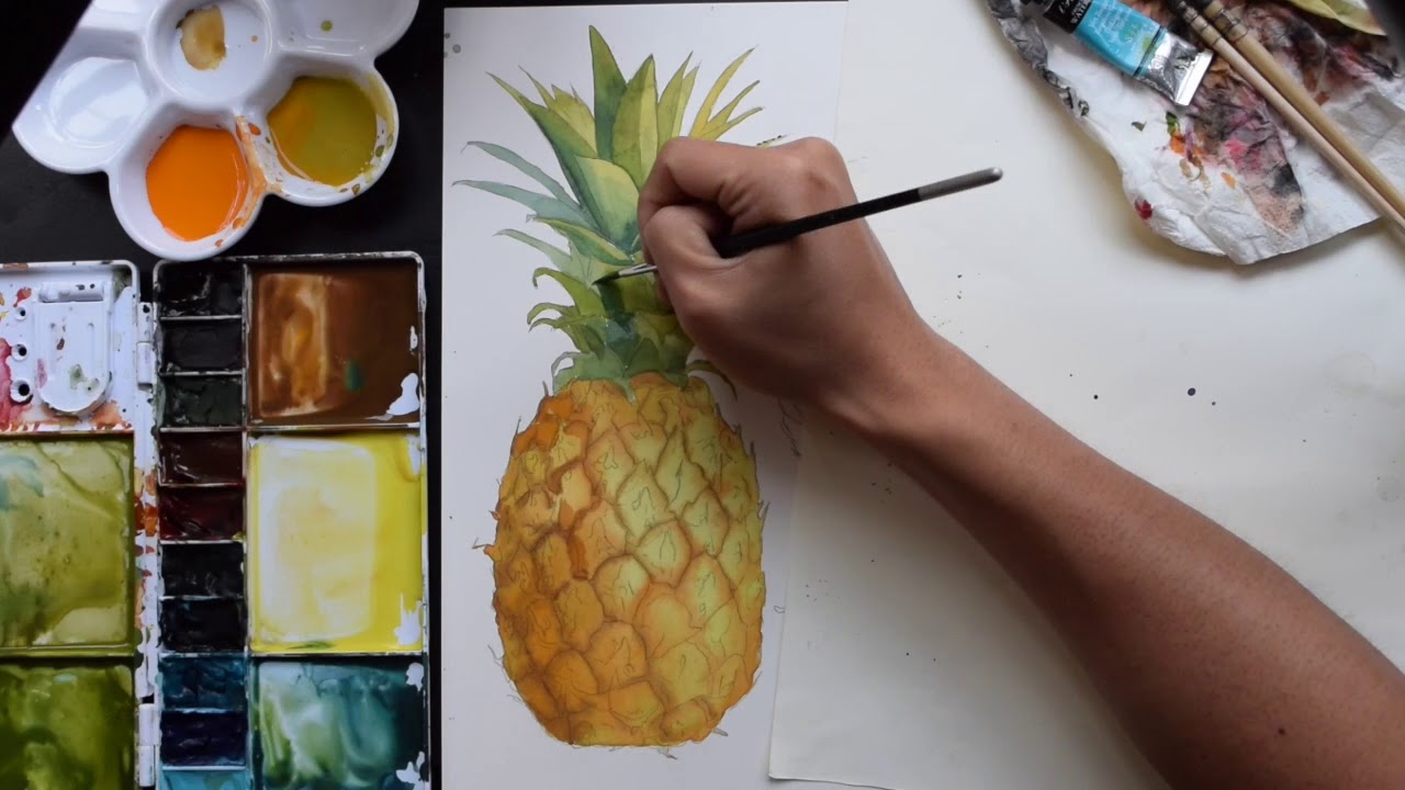 Watercolor Painting of Pineapple for licensing project "Fruit Delight ...