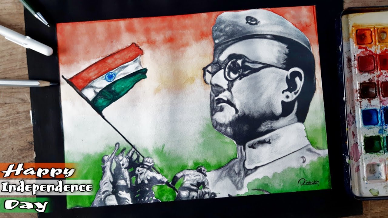 Drawing Netaji Subhas chandra bose with Watercolor🙏 || Independence day ...
