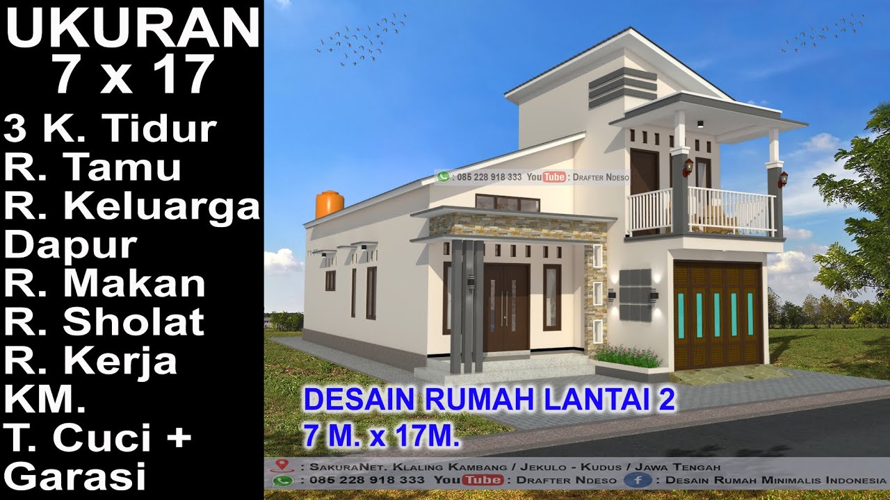 Modern House 7 x 17 3 K. Tidur. Desain Rumah Minimalis Lantai 2 - YouTube