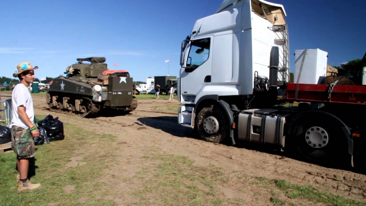 Transporter And Low Loader Laden With 2x Tanks Being Pulled Out By ...