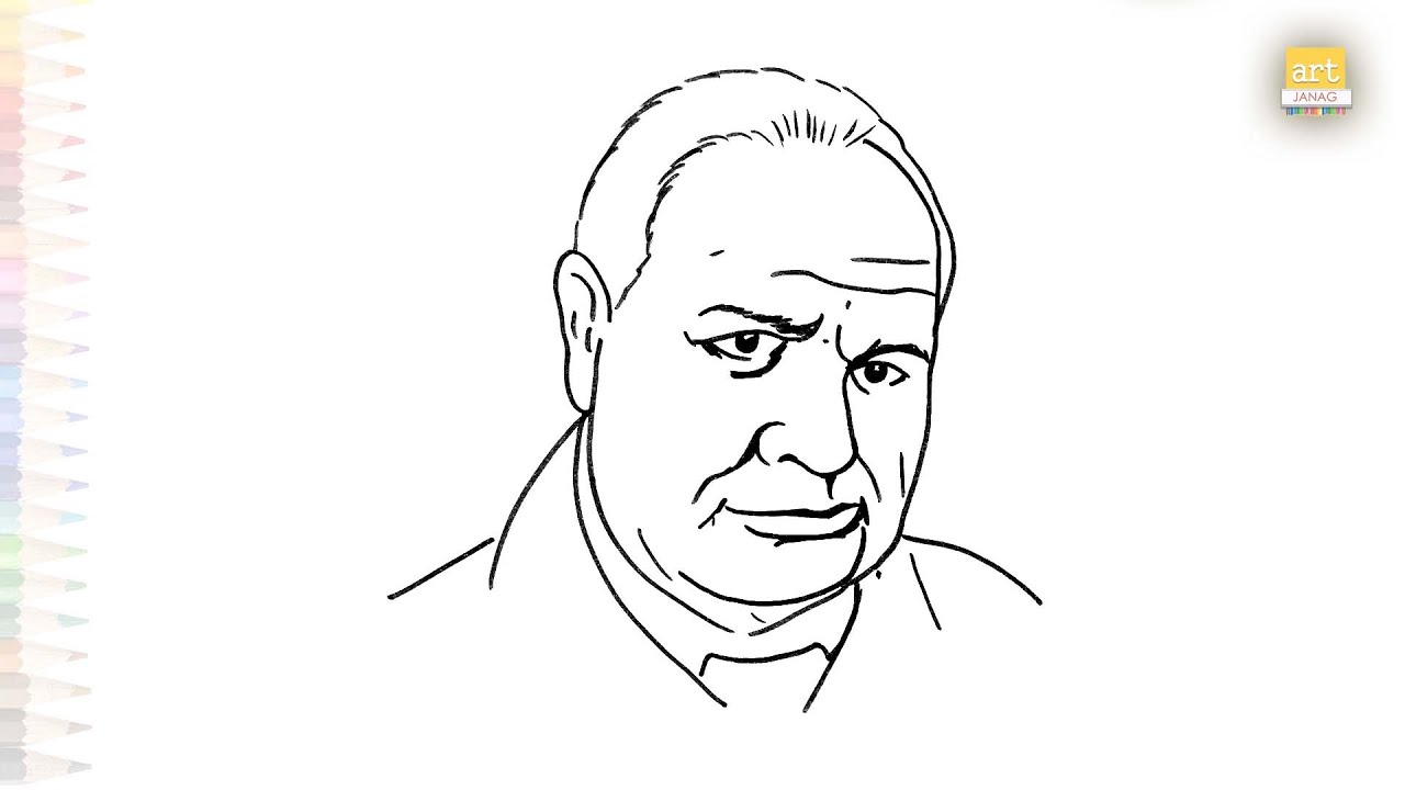 Sir Winston Churchill drawing easy | Art tutorial | How to draw Winston ...