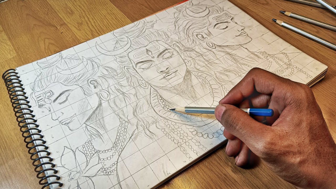 Shiv ji drawing outline || grid method (part-1) - YouTube