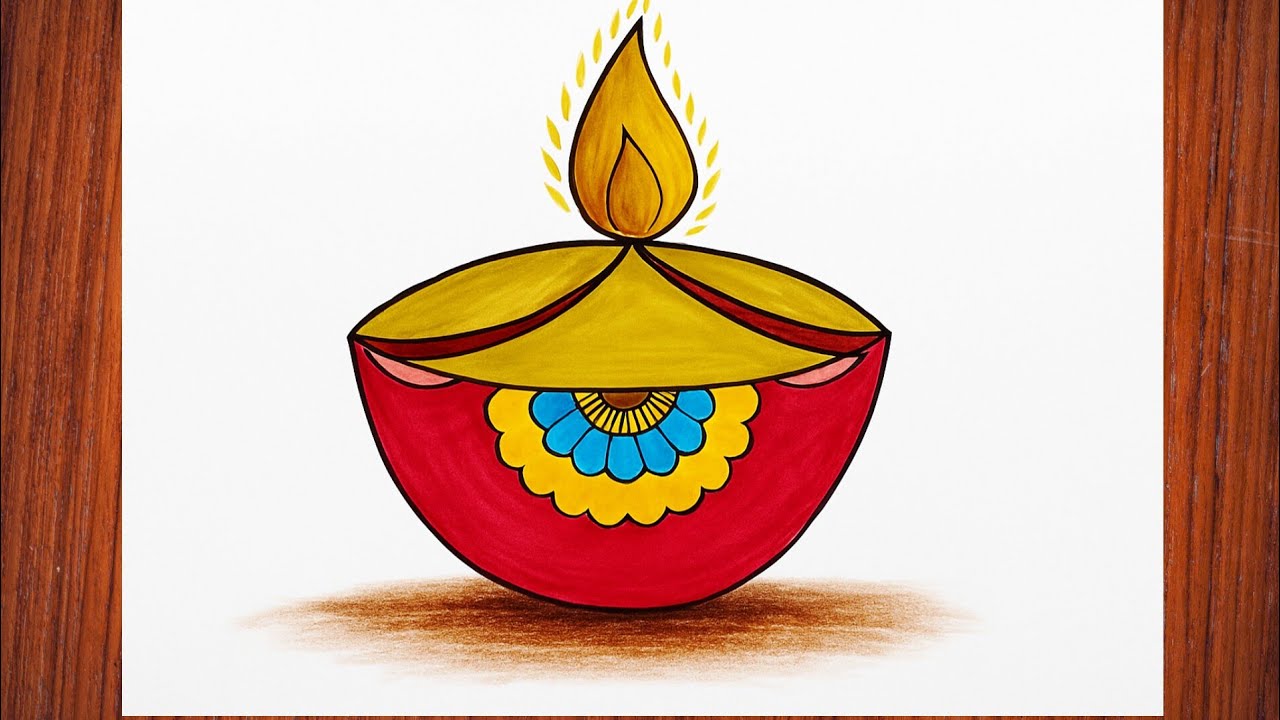 Beautiful Diya Drawing For Beginners/Easy Diwali Diya Art Step By Step ...