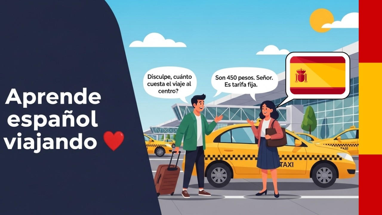 7 minutos Diálogo en Español fácil: en el aeropuerto y tomando un taxi ...