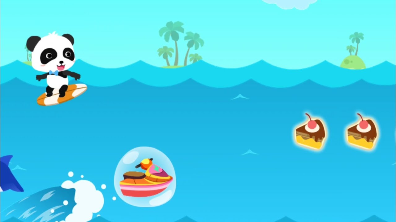 LIBURAN MUSIM PANAS PANDA KIKI ASYIK BERMAIN SELUNCUR DI PANTAI | GAME ...