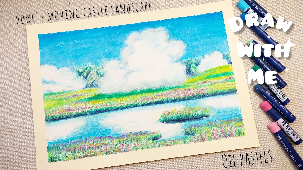 Learn to draw Ghibli Studio landscape with oil pastel | Howl's moving ...