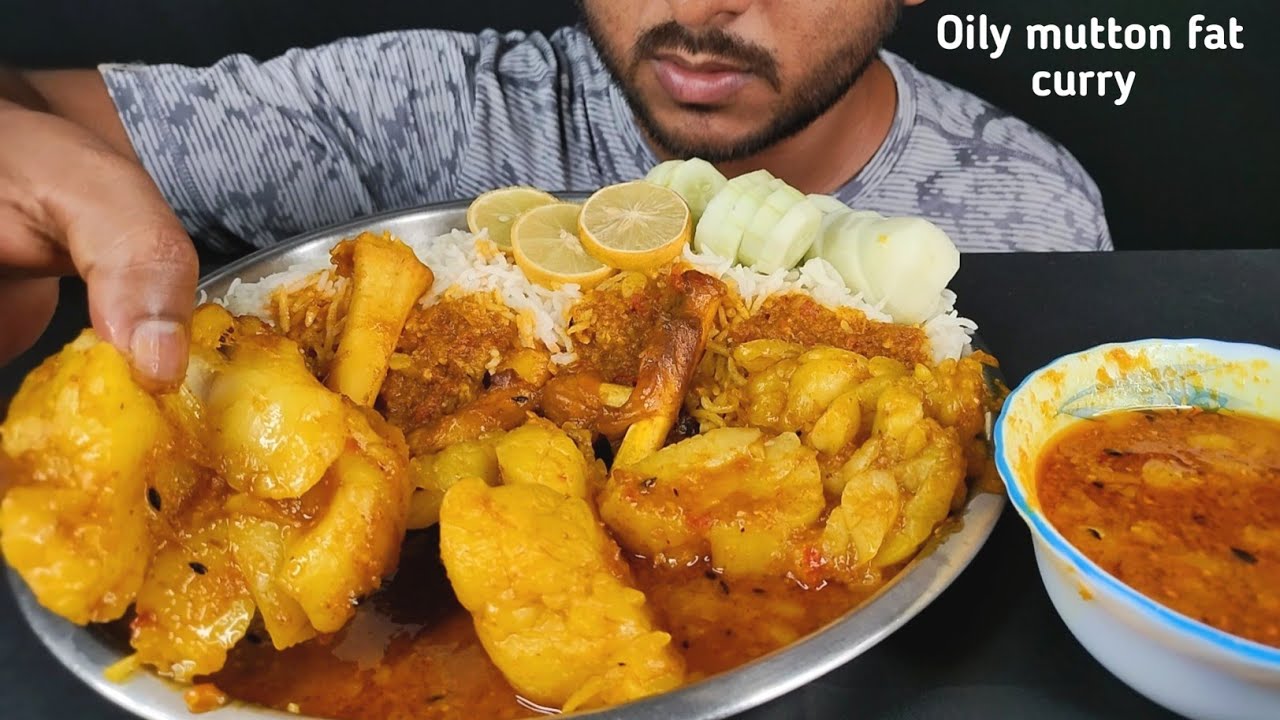 Oily Fatty Mutton / Mutton Fat Curry Eating with rice | Oily Mutton ...