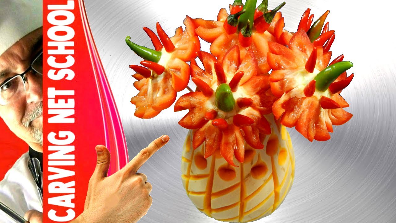 Art in sweet peppers, fruit carving tutorial for beginners, Escultura ...