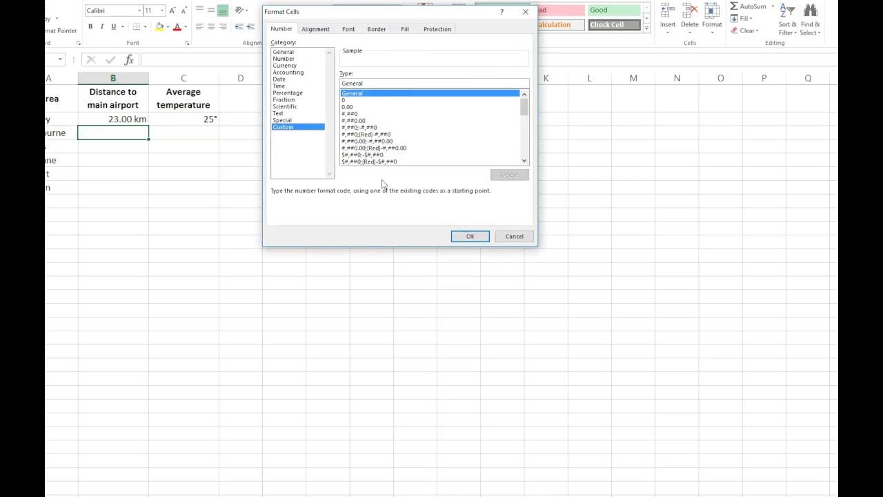 Formatting Cells in Excel as Measurement units inc Kms, Degrees etc ...