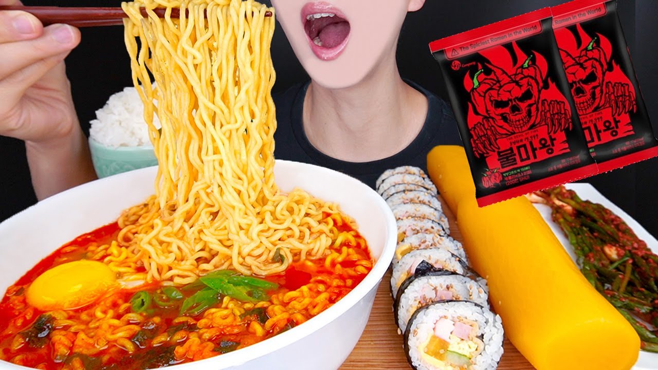 ASMR 14,444 SHU SPICY THE DEVIL OF FIRE NOODLE COOKING MUKBANG 불마왕라면 먹방 ...