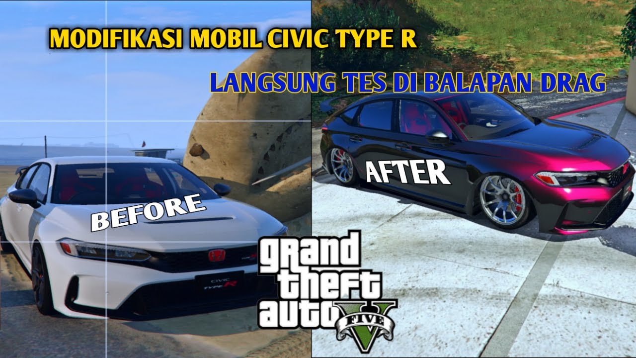 MODIFIKASI MOBIL CIVIC LANGSUNG DI TES DI BALAPAN DRAG RACE||gta 5 MOD ...