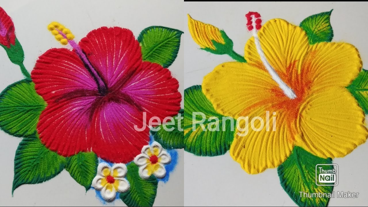 2 beautiful Red and Yellow Hibiscus flower rangoli - YouTube