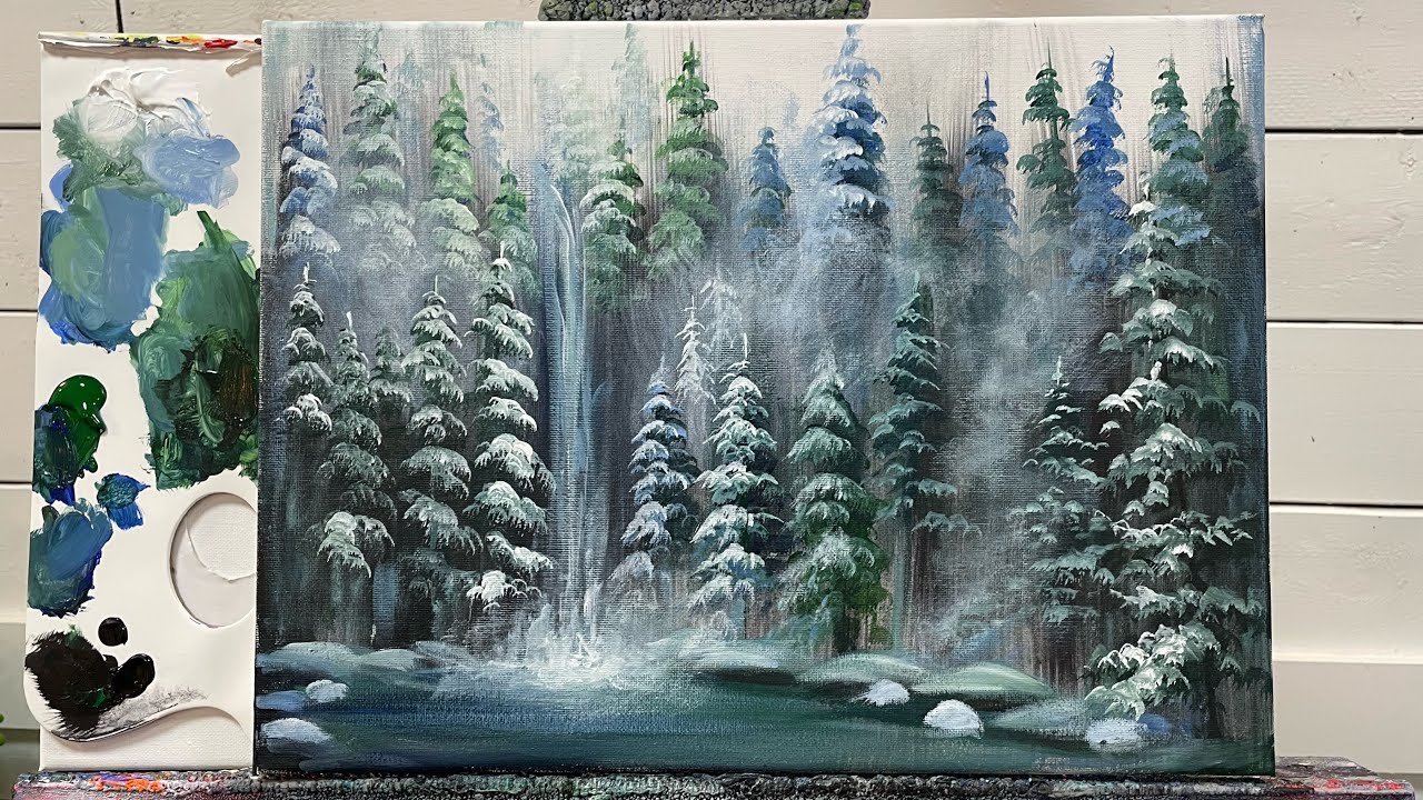 How To Paint A WINTER LANDSCAPE acrylic tutorial for beginners - YouTube