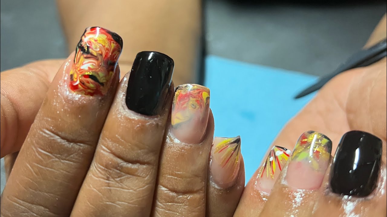 Short Juneteenth acrylic nails 🖤|Gel polish marble|Anisa Green|Beginner ...
