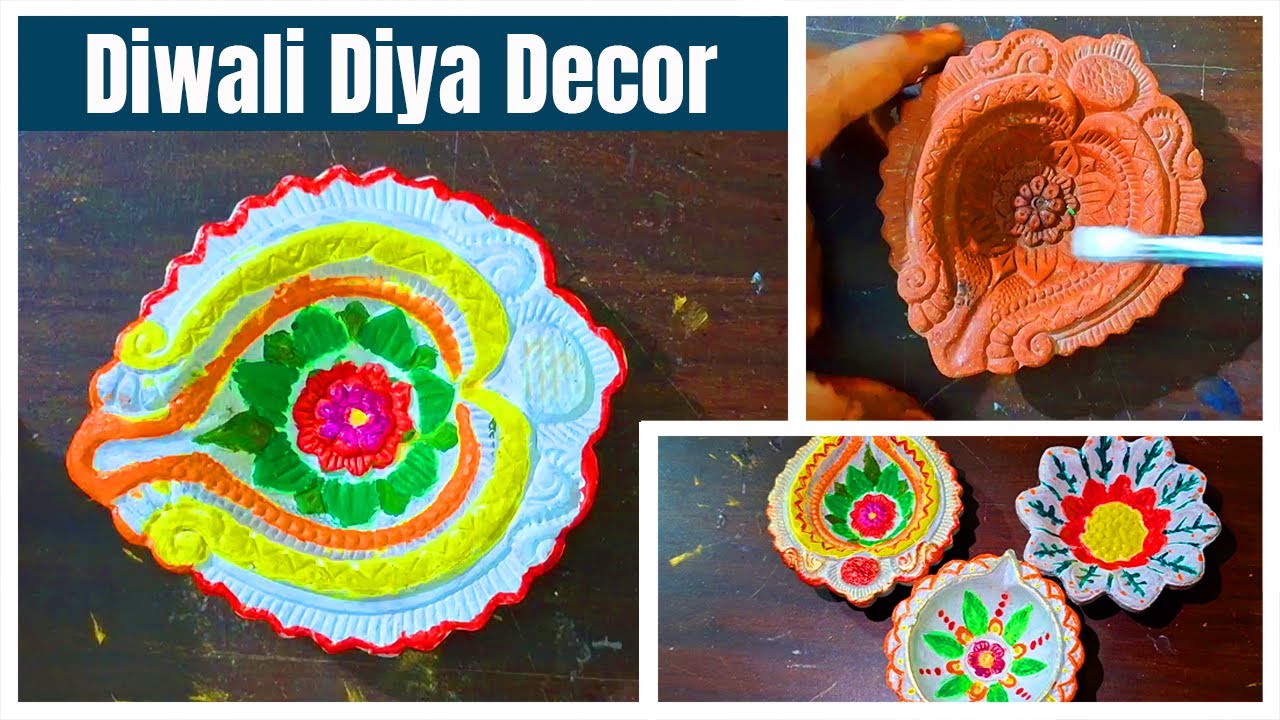 Diwali Diya Decor | Soil Lamp (Mitti Diya) decoration and painting ...