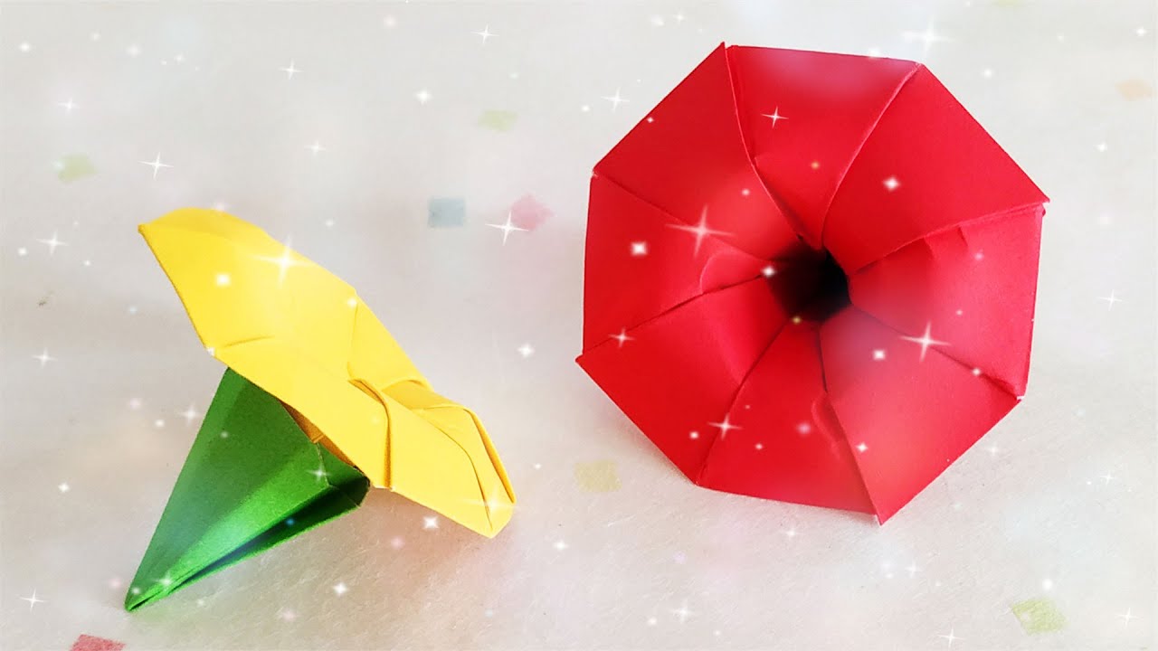Origami morning glory trumpet flowers - YouTube