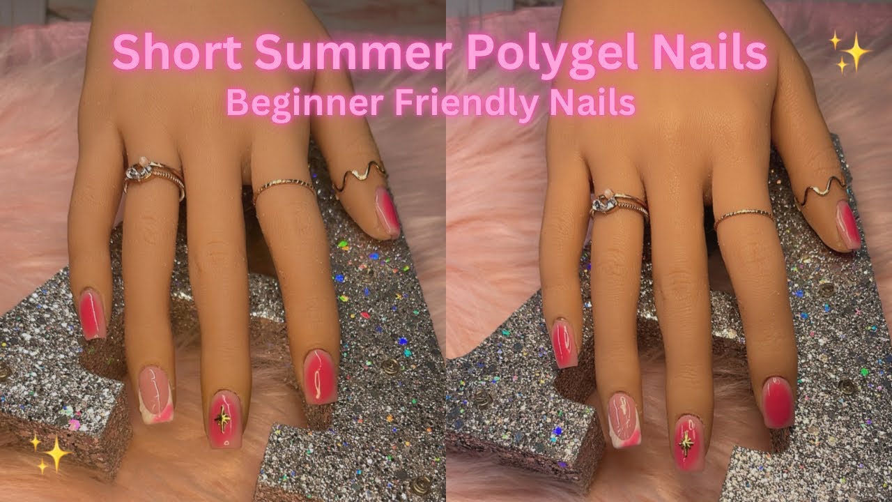 SHORT SUMMER POLYGEL NAILS🩷 BEGINNER FRIENDLY NAILS & EASY NAIL ART ...