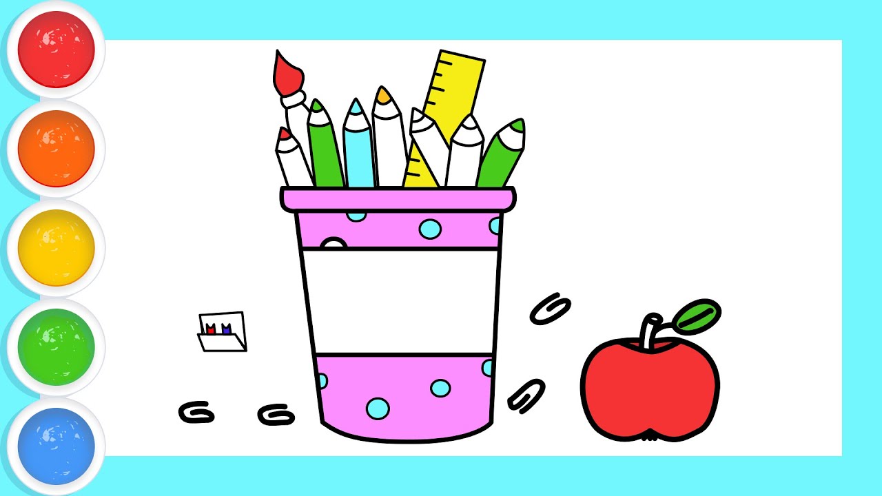 How To Draw School Supplies/ Kids Drawing and Learning Colors - YouTube