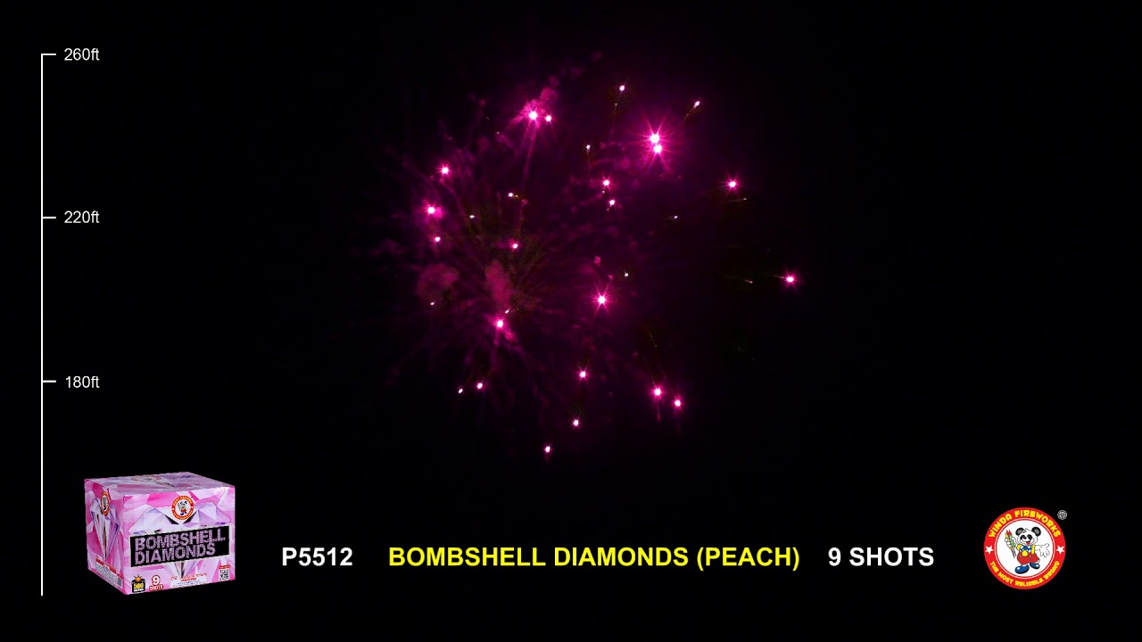 P5512 BOMBSHELL DIAMONDS 9'S(Assorted case) PEACH WINDA FIREWORKS New ...