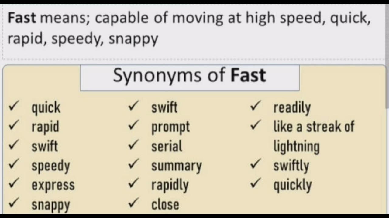 Synonyms of " fast " - YouTube