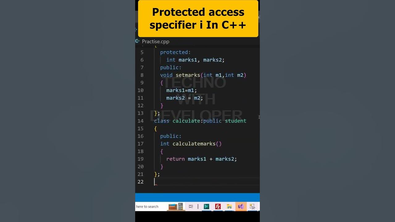 protected access specifier in c++ | Part 18 #youtubeshorts #ytshorts - YouTube