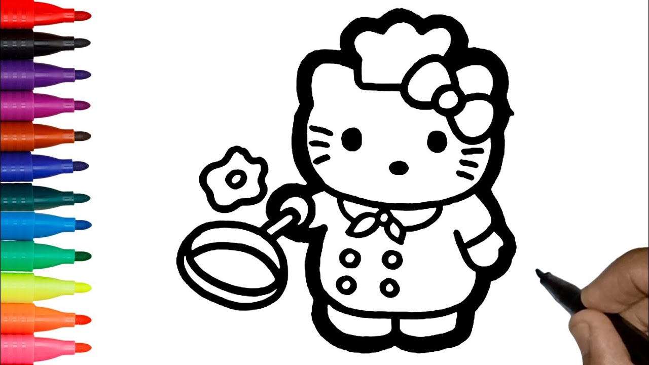 Hello Kitty Chef Drawing and Coloring for Kids Toddlers | How to Draw ...