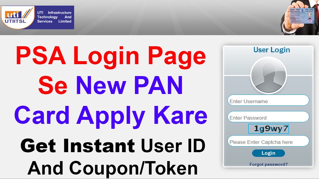 PSA Login Page se new pan card kaise banaye || UT PSA ID Se Pan card ...