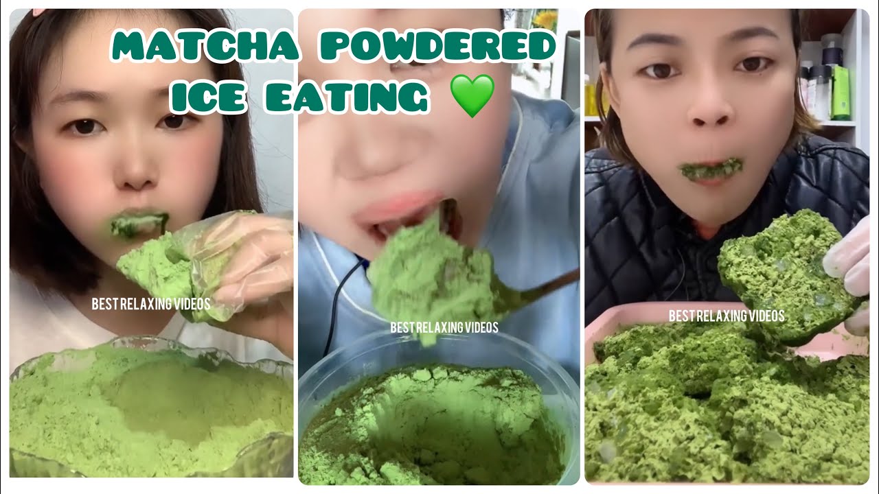 [ASMR] HEAVY MATCHA POWDERED ICE EATING & MATCHA ICE MUKBANG 🤤 & ماتشا ...