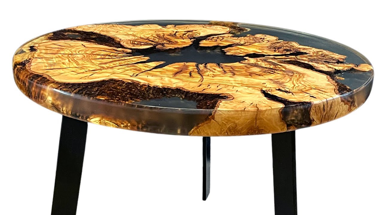 Round olive cookie slab coffee table with glass like epoxy resin ...
