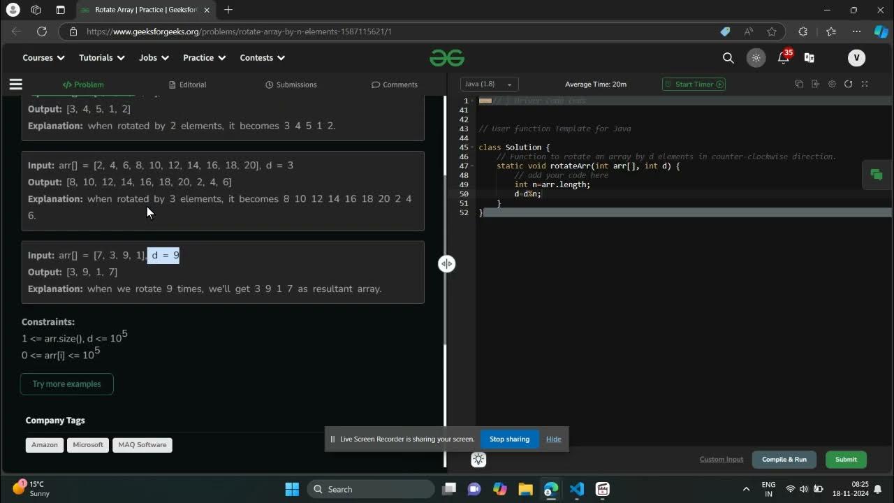 Rotate Array Amazon / Microsoft Interview question geeks for geeks problem of the day java ...