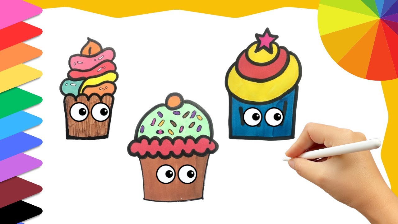 How to Draw Cup Cakes for Kids Step by Step - YouTube